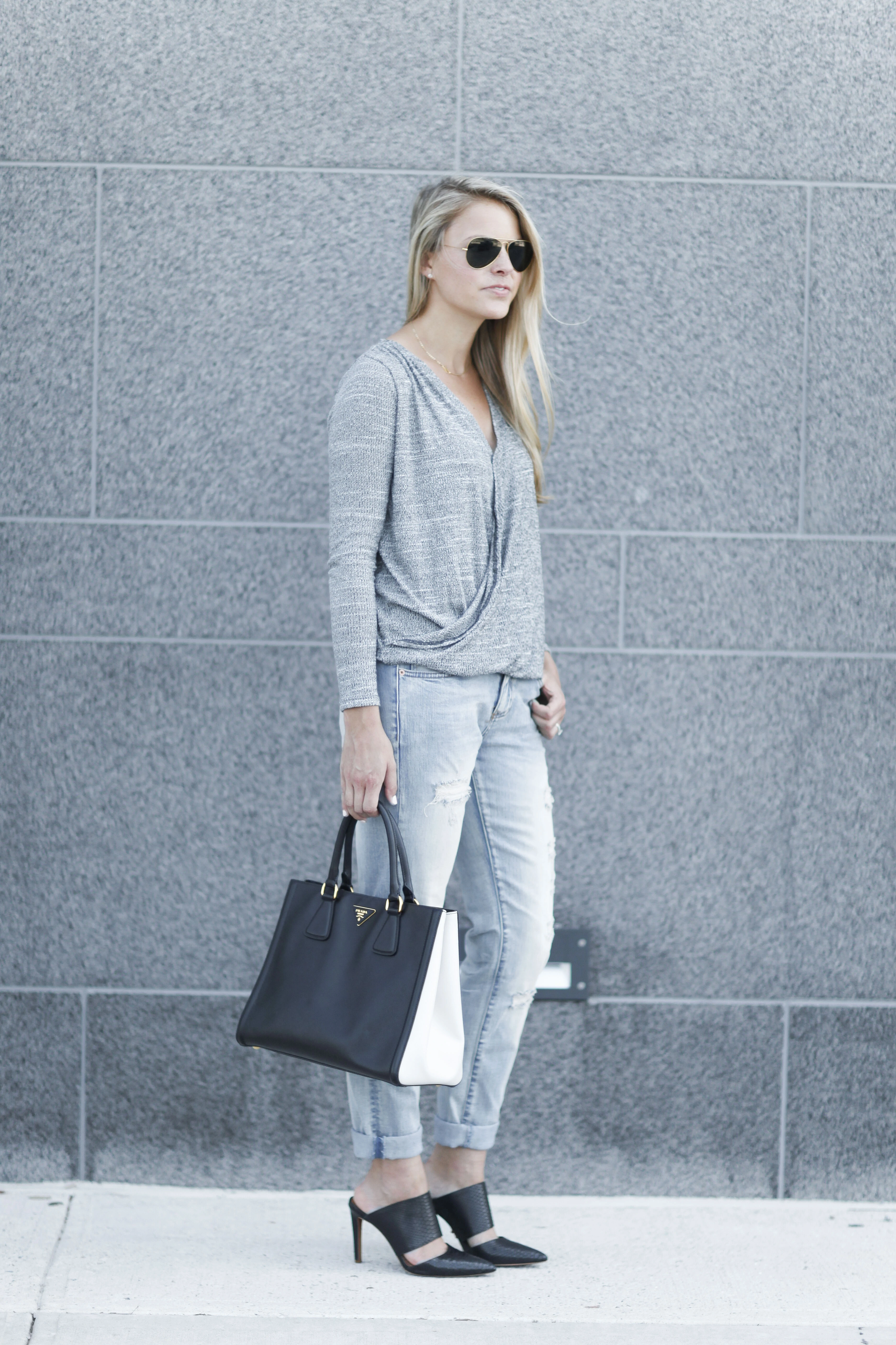 Grey Wrap Front Top