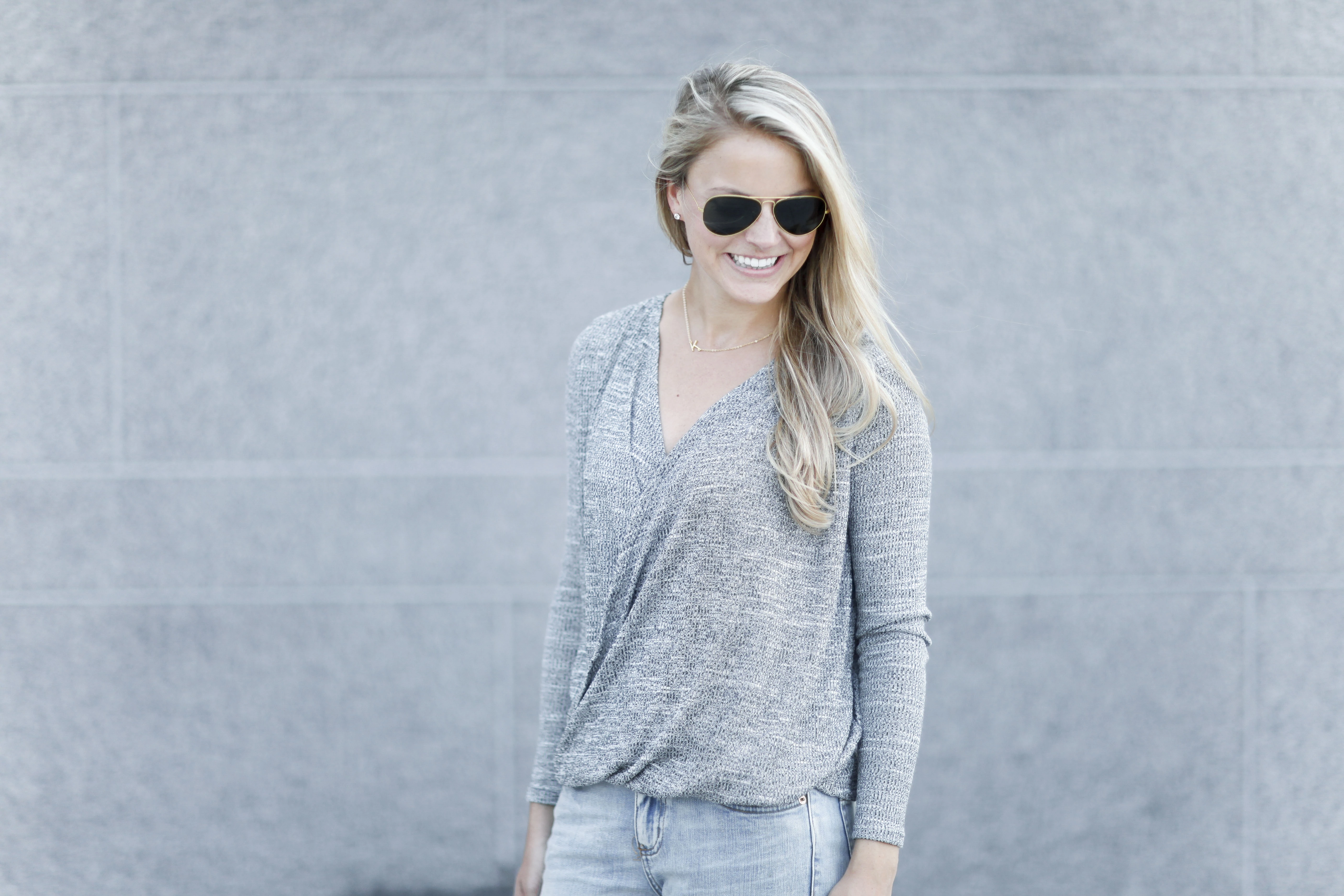 Grey Wrap Front Top